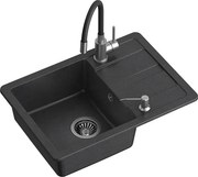 Černý kuchyňský granitový dřez QUADRON READY- SMART + BATERIE A DÁVKOVAČ