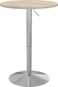 HOMCOM Kulatý Barový Stůl Vysoký Kuchyňský Stůl s Nastavitelnou Výškou 69-91 cm a 360° Otočným Vrchem Přírodní a Šedá Ocelová Základna | Aosom