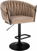 LuxuryForm DESIGN Barová židle NORDEN VELUR na černé kulaté podstavě - latte