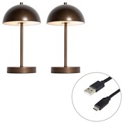 Sada 2 venkovních stolních lamp tmavě bronzová dobíjecí vč. LED 3-stupňové stmívání - Keira