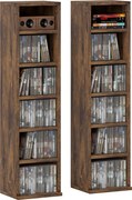 HOMCOM Sada 2 sloupkových polic CD-DVD skříň se 6 + 6 přihrádkami 21 x 22,5 x 88,5 cm maximální kapacita 204 CD rustikální hnědá | Aosom
