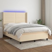 Box spring postel s matrací a LED krémová 140x200 cm textil