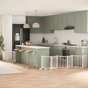 Zábrana pro psy s dvířky skládací 9 panelů bílá 450 cm topol 3155703