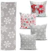 Sada 4 vánočních povlaků na polštář a běhounu na stůl Minimalist Cushion Covers Snowflakes