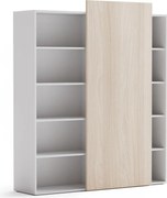 Kancelářský regál s posuvným panelem BLOCK, 1600 x 400 x 1748 mm, dub přírodní
