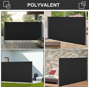 Zatahovací boční markýza Outsunny dim. 3L x 1.6H m, kovová, waterproof, UV-odolná, vysokohustotní 180 g/m², černá | Aosom
