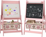 AIYAPLAY Dětská tabule, 3-in-1 dětský stojan, oboustranný herní stůl, bílá tabule a tabule na křídy, stojan s papírovým rolem, 2 úložné boxy a další p