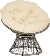 Papasan křeslo Outsunny s polstrováním – 360° otočné ratanové křeslo Bežová B87 x D97 x H86 cm | Aosom