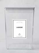 LASAGNE – bílá samolepka na dózu, tučné písmo, 6 x 8 cm | DomaLEP