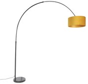 Oblouková lampa černá s sametovým stínítkem okrově žlutá se zlatem 50 cm - XXL