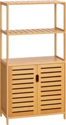 Kleankin koupelnová skříňka se 2 otevřenými policemi a skříňkou se 2 dvířky, úsporná bambusová skříňka 60x30x120 cm, přírodní | Aosom