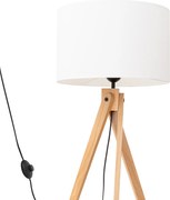 Stojací lampa Natt, 1x bílé textilní stínítko, dřevo