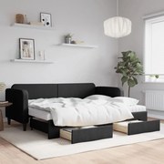 Válenda s přistýlkou a zásuvkami černá 80 x 200 cm textil 3196867