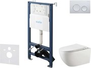 kielle Genesis New - Set předstěnové instalace, klozetu Gaia, Rimless, sedátka softclose a tlačítka Gemini New I, lesklý chrom 30528SS11