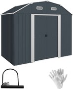 Outsunny Ocelová Kůlna, 2,7 m² Skladovací Kůlna s Policí, Ochrana proti UV, Zahradní Skříň se 2 Posuvnými Dveřmi, Zahradní Kůlna se Základem, 238 x 13