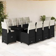 11dílný zahradní bistro set s poduškami černý polyratan 3277275