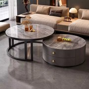 LuxuryForm DESIGN Konferenční stolek ORION 70 × 70 / 50 × 50 cm – šedý / šedý mramor (set 2 ks)