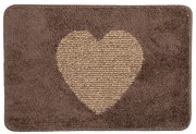 Hnědá koupelnová předložka se srdcem M – 58x38x1 cm