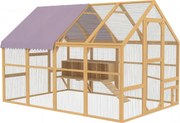 PawHut dřevěný výběh pro slepice, cca 5,2 m² (280 × 185,5 × 188 cm) venkovní výběh s krytou částí, zamykací dveře, rampa, 4 hnízdní boxy — žlutý (pro
