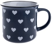 Keramický hrnek, modrý s bílými srdíčky, 400 ml