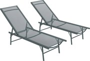 Outsunny Sada 2 Zahradních Lehátka - Outdoor Skládací Sluneční Lehátka S Nastavitelným Opěradlem V 5 Polohách A Kovovým Rámem, Prodyšné Mřížkové Sedad