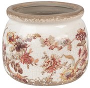 Béžový keramický obal na květináč s barevnými květinami Marcheline – 12x10 cm