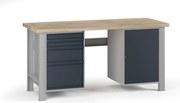 Dílenský pracovní stůl G7, buková spárovka, 1700 x 685 x 840 mm, 1x skříňka, 4 zásuvky, grafit