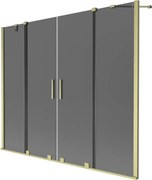 Mexen Velar Duo, 2-křídlová posuvná vanová zástěna 200 x 150 cm, 8mm šedé sklo, zlatý matný profil, 896-200-000-42-55