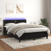 Box spring postel s matrací a LED černá 140x200 cm samet