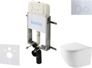 kielle Genesis New - Set předstěnové instalace, kompaktního klozetu Oudee, Vortex Rimless+, sedátka softclose a tlačítka Gemini New II, lesklý chrom 30528SZ41