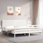 Rám postele s čelem bílý 200 x 200 cm masivní dřevo 3195047