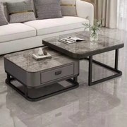 LuxuryForm DESIGN Konferenční stolek ARAGON 70 × 70 / 60 × 60 cm – šedý / šedý mramor (set 2 ks)