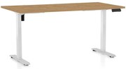 Výškově nastavitelný stůl OfficeTech B, 160 x 80 cm, bílá podnož, dub kamenný