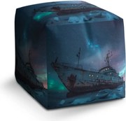 Sablio Taburet Cube Vrak lodi při polární záři - 50x50x50 cm