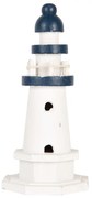 Bílo-modrá dřevěná dekorace maják Lighthouse Nautic - Ø 9*17 cm