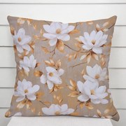 Biante Bavlněný povlak na polštář Sandra SA-717 Bílé květy magnolie na hnědošedém 50 x 70 cm