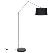 Moderní stojací lampa ocel s stínítkem z černého lnu 45 cm - Editor