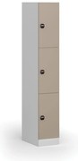 Šatní skříňka S1 s úložnými boxy, 3 boxy, 1850 x 300 x 500 mm, RFID zámek, béžové dveře