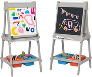 AIYAPLAY 3v1 dětská tabule, oboustranný dětský easel s tabulí na křídu, bílou tabulí, easel s mazacím nástrojem, kreslicím papírem a úložnými boxy pro