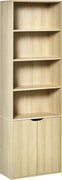 HOMCOM Knihovna se 4 otevřenými přihrádkami a 2 dveřmi pro obývací pokoj, pracovnu a kancelář, nosnost 80 kg, 59x29x180 cm, přírodní | Aosom