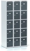Šatní skříňka S6 s úložnými boxy, 15 boxů, 1800 x 900 x 500 mm, cylindrický zámek, tmavě šedé dveře