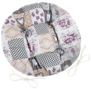 Bellatex Sedák DITA kulatý prošívaný průměr 40 cm Patchwork love šedá, béžová, vínová