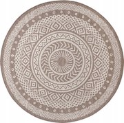 Koberec hnědo krémový kulatý plochý, Mandala 160 cm