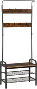 HOMCOM Stojan na kabáty a boty s 8 háčky a 2 policemi MDF Černá 72,1 x 34 x 184,8 cm | Aosom