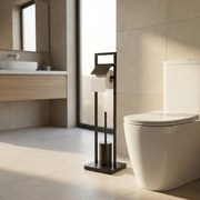 WC štětka s držákem na toaletní papír ARLE, 77 cm – černá