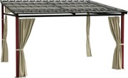 Pergola Outsunny přibližně 3,5 x 3 m s bočními stěnami, odolná proti větru, výškově nastavitelná terasa s výsuvnou střechou pro zahradu, terasu, béžov