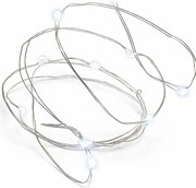LED světýlka na baterie, kapičky, 5 m, ledově bílá, 50 diod, drátek, IP20 interiér, 3 × AA