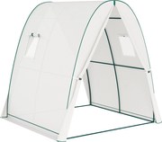 Obloukový skleník s pytli s pískem a plastovým krytem, 2 rolovací dveře, síťové okno, přenosný, 1,8 x 1,8 x 2 m, bílý