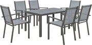 Outsunny Sada zahradního nábytku pro 6 osob, venkovní lounge set, ocelové rámy, stohovatelné židle, vysoké opěrky hlavy, šedá | Aosom