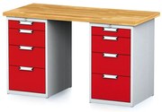 Dílenský stůl MECHANIC I se 2 zásuvkovými dílenskými boxy na nářadí místo nohou, 8 zásuvek, 1500 x 685 x 880 mm, červené dveře